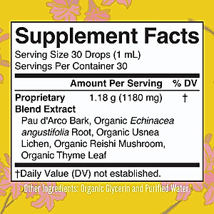 MaryRuth Organics PAU d'Arco Bark Liquid Herbal Supplement | Immune Support, Digestive & Gut Health | Echinacea, Usnea Lichen, Reishi Mushroom, Thyme Leaf | Vegan, Non-GMO | 1 Fl Oz, 1 Month Supply