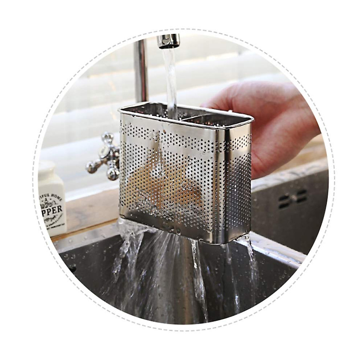 HOME&I Kitchen Utensil Holder-Thin Drying Rack Basket Organizer Utility Sturdy Stainless Steel 304 Flatware Silverware Cutlery Storage for Kitchen Dining (Medium-2 Compartments)