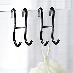 Shower Door Hooks (2-Pack),Stainless Steel Bathroom Hooks,No Drill No Stick Hooks,Frameless Glass Shower Door Towel Bath Ball Hooks,Shower Wiper Hook, Black