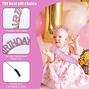 Birthday Crowns for Women,Birthday Girl Sash and Birthday Tiara for Women Girls Set,Birthday Girl Headband Princess Rhinestone Crown Sweet Happy Birthday Gifts Party Decorations Hair Accessories,Pink
