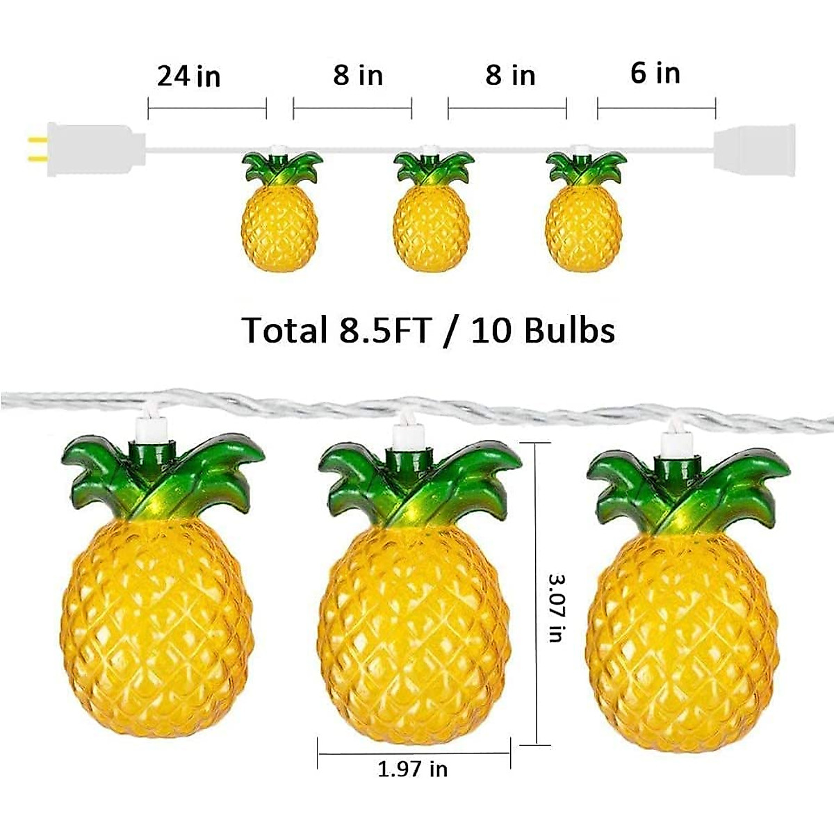 Dr.BeTree Pineapple String Lights 8.5ft, Funny Pineapple String Lights 10 Large Pineapple Lights, Tropical Beach Themed Pineapple Fairy Lights for Home Birthday Party Decor, White Wire