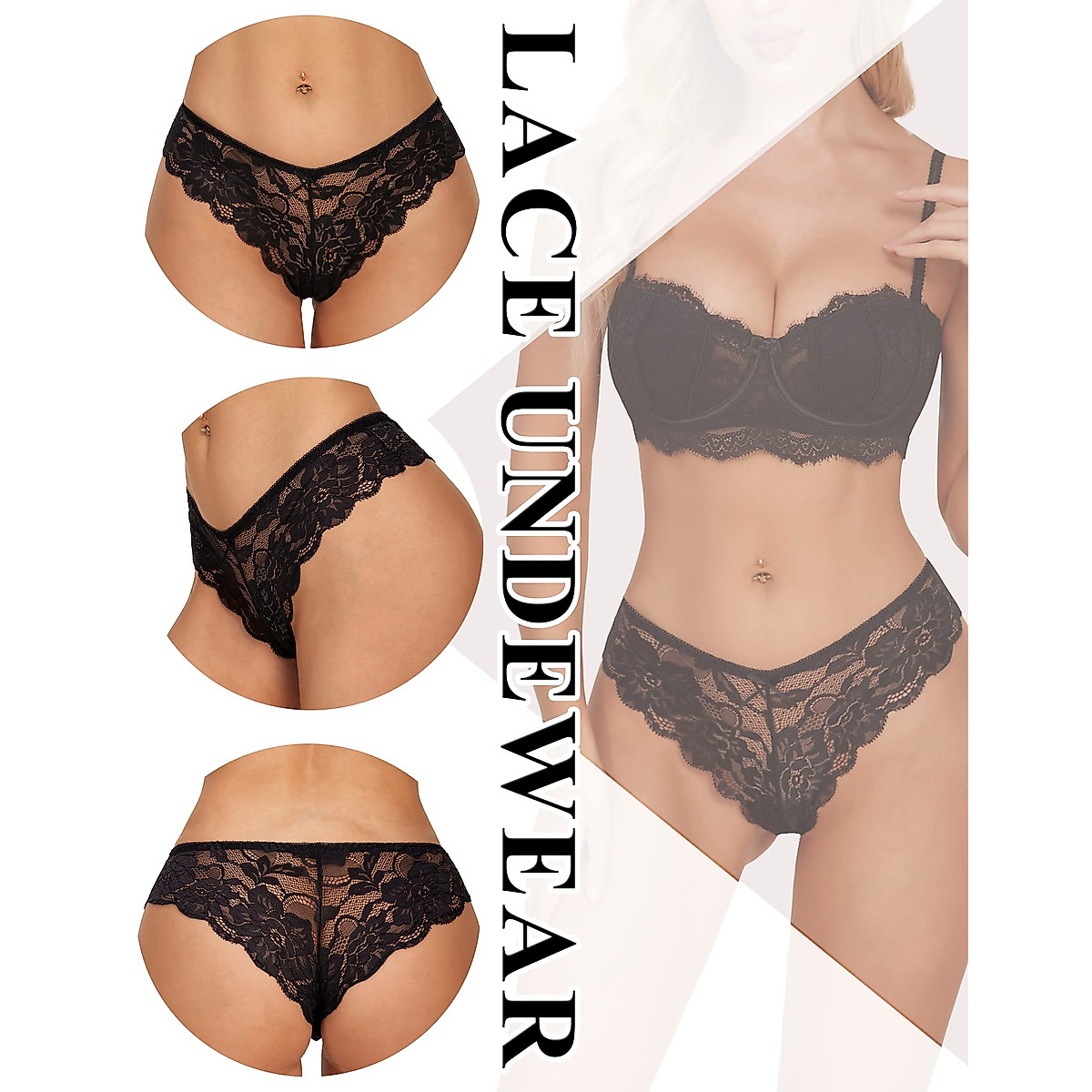 Avidlove Women Sheer Tanga Underwear 4 Pack Lingerie Panties Sexy Lace Underpants Multicolor 1 S