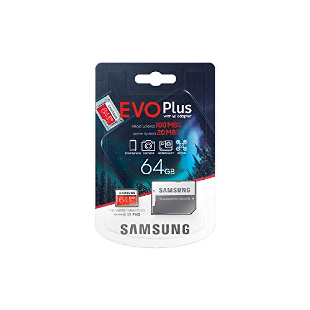 Samsung EVO Plus 64GB microSDXC UHS-I U3 100MB/s Full HD & 4K UHD Memory Card with Adapter (MB-MC64HA)