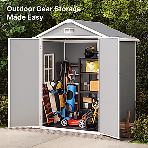 Gizoon Outdoor Storage Shed, 6x4 FT Resin Shed with Floor, Plastic Garden Tool Sheds with Lockable Door for Patio Backyard Lawn Pool, Gray