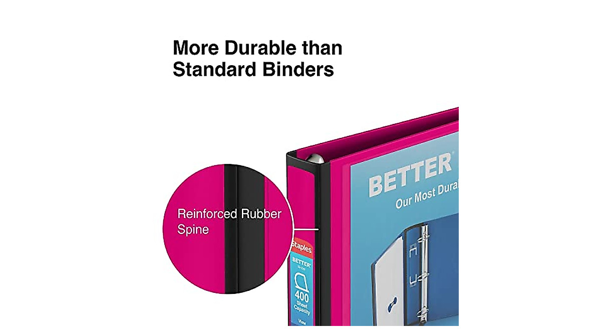 Staples Pink 1.5-Inch 3-Ring Binder for Large Projects