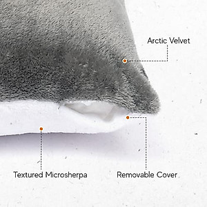 Cheer Collection Microsherpa Throw Pillow Set of 2 for Couch, Beds, Bedroom and Living Room - Ultra Soft and Fluffy, Elegant Home Decor, Velvet Stylish Accent Pillows - 18" x 18", Gray