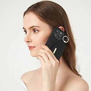 Keallce Wallet Case for iPhone 15 Pro Max 6.7'', Flip Case with Card Slots, Ring Holder Kickstand, PU Leather Protective Folio Cover for Women, Black