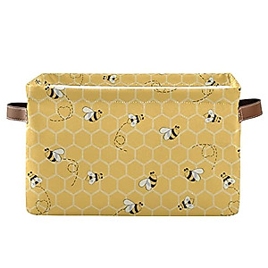 ALAZA Yellow Bees on The Honey Honeycombs Storage Basket for Shelves for Organizing Closet Shelf Nursery Toy, Fabric Collapsible Storage Organizer Bins Decorative Baskets with Handles Cubes