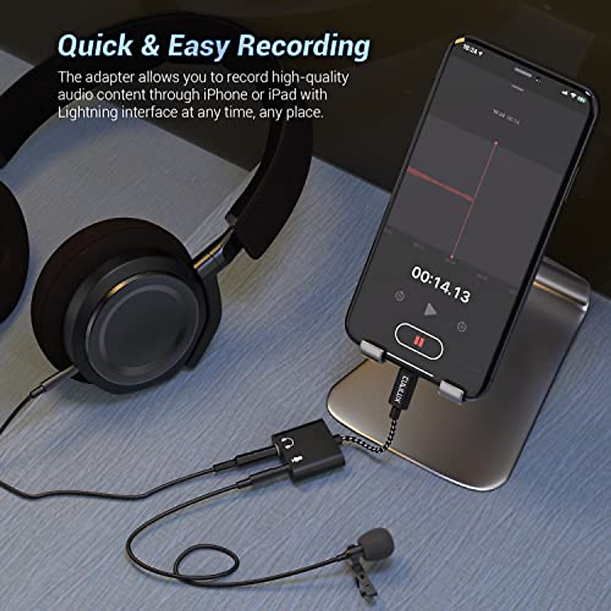 Cubilux Lightning to TRRS Microphone Adapter with 3.5mm Monitoring Headphone Jack Compatible with iPad Pro/Air/Mini, iPhone 13 Pro Max/ 12/11/ SE 2/ Xr/Xs Max/ 8 Plus/ 7