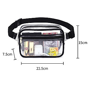 Clear Fanny Pack,Clear Fanny Pack Stadium Approved For Women Men,Clear Belt Bag,Waterproof Clear Waist Bag With Adjustable Strap,Crossbody Bag Waist Pack for Sports,Travel,Beach,Events,Concerts