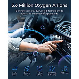 Craftronic 2.0 Ionic HEPA Car Air Purifier - (5.6 million of Negative Ions) Remove Cigarette Smoke & Allergens, Bacteria, Pollutants, Gases (VOCs) + Anti-Microbial Deodorizer Freshener (Silver)
