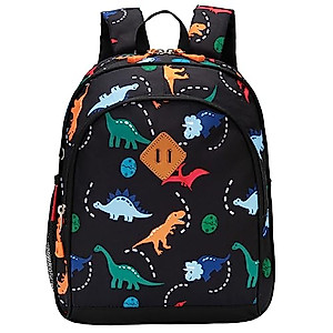 JinBeryl Toddler Backpack Boys, 15 Inch Kids Backpack for Preschool or Kindergarten, Dinosaur Black