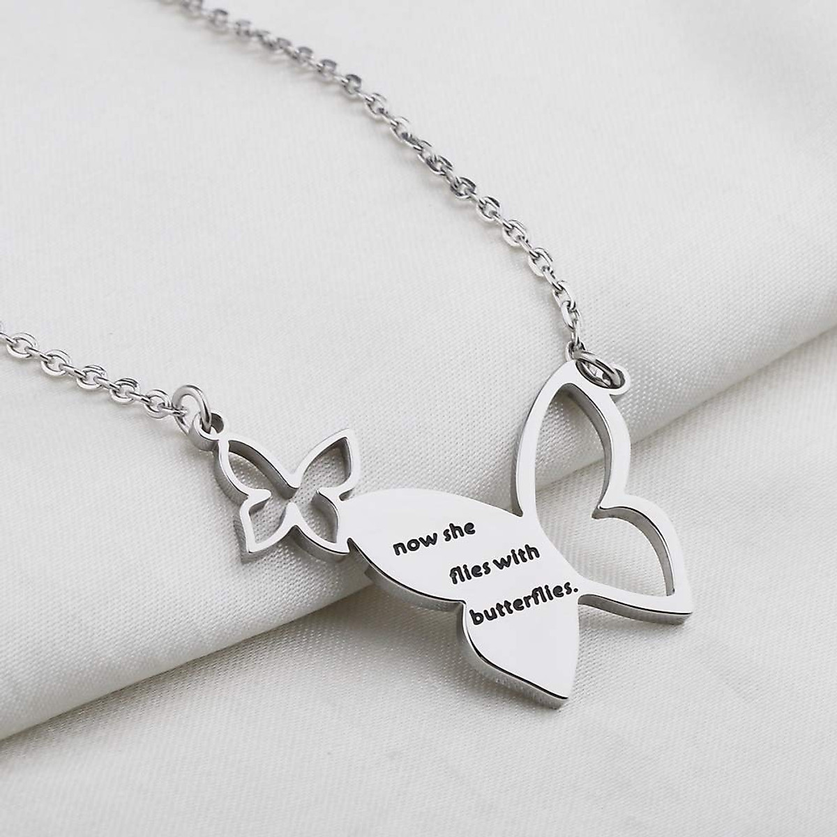 KUIYAI Now She Flies with Butterflies Necklace Rememberance Necklace (butterflies necklace)