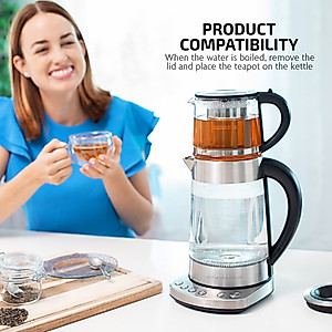 Ovente Glass Electric Kettle Hot Water Boiler 1.7 Liter ProntoFill Tech Portable Kettle w/ Set Temperature Control, 1500W Keep Warm BPA Free w/ Stainless Steel Base - KG733S + Glass Tea Pot Infuser