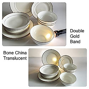 Bone China Dinnerware, 16PC Set, Service for 4, Double Gold Rim, White, Microwave Safe, Elegant Giftware, Dish set, Essential Home, Everyday Living, Display, decoration, Kitchen Dishes, Dinner set