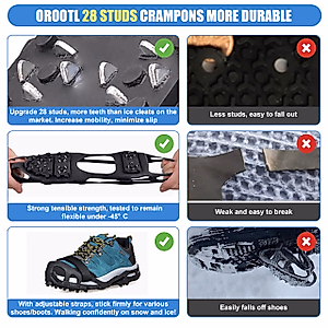 Ice Cleats for Shoes Boots Snow Traction Cleat Crampons for Walking on Snow and Ice 28 Studs Ice Snow Walk Traction Cleats Non-Slip Shoe Grippers Stretch Footwear for Hiking Walking Jogging Climbing