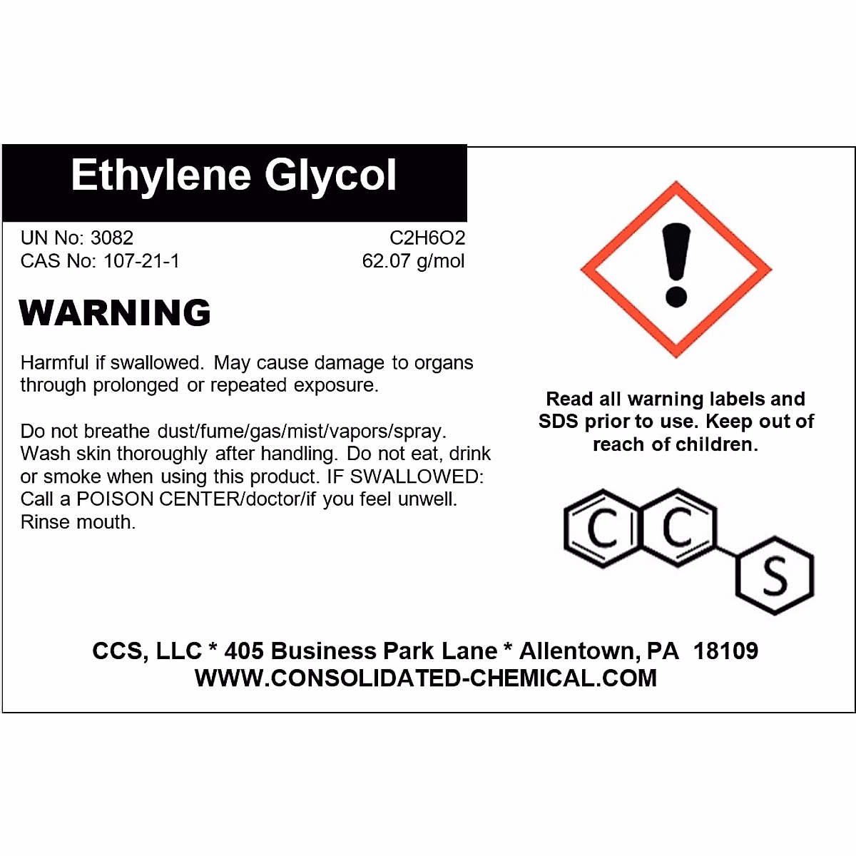 Ethylene Glycol High Purity - New Tamper-Evident Sealed Bottles 500ml (16 fl oz)