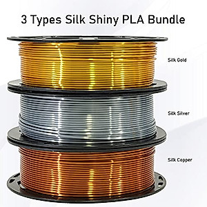 Shiny Silk Gold Silver Copper PLA Filament Bundle, 1.75mm 3D Printer Filament, Each Spool 0.5kg, 3 Spools Pack, with One 3D Printer Remove or Stick Tool MIKA3D