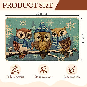 Winter Door Mat, Non Slip Owl Welcome Entrance Mats Christmas Winter Snowflake Home Decor 29 x 17 Inch Rubber Kitchen Doormat for Xmas Holiday Entryway Front Porch Farmhouse Decoration