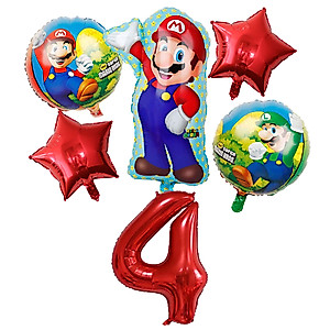 Mario Brothers Foil Balloons Mario Birthday Party Supplies 4th Mario Party Decorations for Kids Birthday (Mario 4th Birthday)