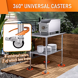 HOCCOT Stainless Steel Prep & Work Table with Adjustable Shelf, with Wheels, Kitchen Island, Commercial Workstations, Utility Table in Kitchen Garage Laundry Room Outdoor BBQ, 24" X 36"