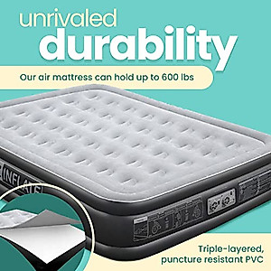 EZ INFLATE Air Mattress with Built in Pump - Twin Size Double-High Inflatable Mattress with Flocked Top - Easy Inflate, Waterproof, Portable Blow Up Bed for Camping & Travel