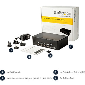 StarTech.com DisplayPort KVM - 4 Port - 4K 60Hz - Dual Monitor KVM - DisplayPort Switch - KVM DisplayPort - Desktop KVM Switch, TAA (SV431DPDDUA2)