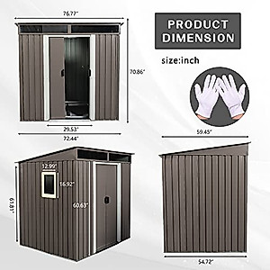 6ft X 4.5ft Outdoor Storage Shed, Galvanized Metal Garden Shed with Window and Metal Foundation, Tool Storage Shed for Patio Lawn Backyard (Gray-with The window-6ftx4.5ft)
