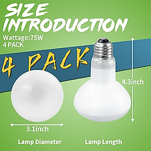 LUCKY HERP 4 Pack 75W Reptile Heat Lamp Bulb (2nd Gen), Amphibian Basking Light Bulb, Reptile Daylight Bulb for Turtle, Bearded Dragon, Lizard Heating Use