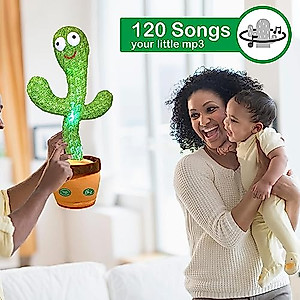Pbooo Dancing Cactus Mimicking Toy,Talking Repeat Singing Sunny Cactus Toy 120 Pcs Songs for Baby 15S Record Your Sound Sing+Dancing+Recording+LED