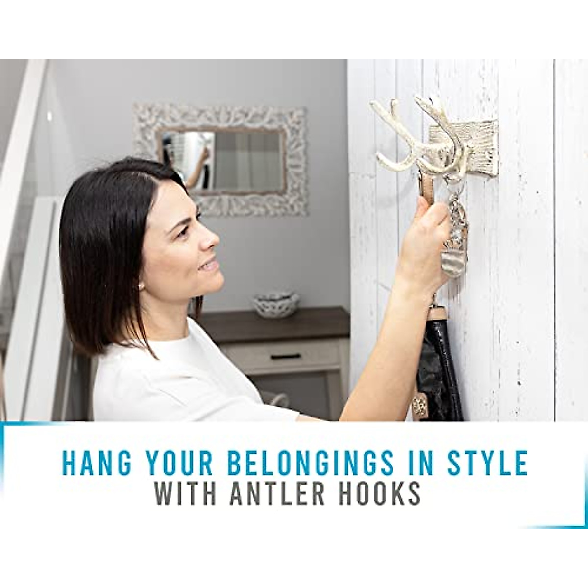 Comfify Vintage Cast Iron Deer Antlers Wall Mounted Hooks Antique Finish Metal Clothes Hanger Rack w/Hooks Deer Antlers Shape | Includes Screws and Anchors | in Antique White