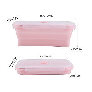 Silicone Food Storage Containers, Rectangle Lunch Boxes Collapsible Meal Prep Containers for Picnic Travel, Microwave Freezer Dishwasher Safe(800ML Pink)