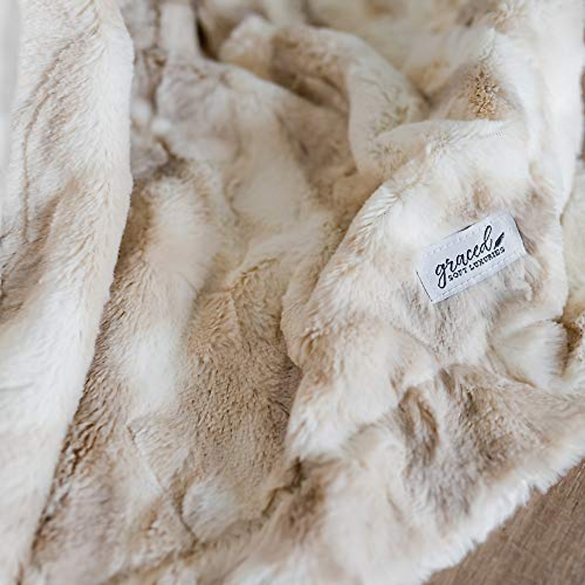GRACED SOFT LUXURIES Oversized Throw Blanket Warm Elegant Softest Cozy Faux Fur Home Throw Blanket 60" x 80", Marbled Ivory