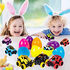 Lumiparty 12PACK Easter Eggs Prefilled with Alloy Pull Back Cars , Pullback Monster Vehicles Toys for Easter Party Favors, Easter Basket Stuffers, Easter Egg Fillers, Easter Eggs Hunt.