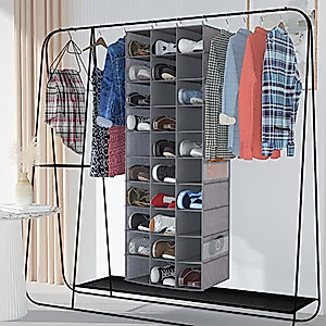 coastal rose Hanging Shoe Closet Organizer, 30 Sections Hanging Closet Organizers and Storage Shelves with 6 Mesh Pockets, Space Saving Shoe Rack Holder Hanger, Grey
