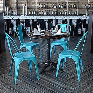 BizChair 4 Pack Crystal Teal-Blue Metal Indoor-Outdoor Stackable Chair - Kitchen Furniture