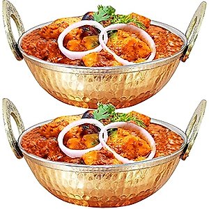 VAKRATUNDA KITCHENWARES 28 Oz Heavy-Duty Food Grade Stainless Steel Kadhai, Copper Bottom, Multipurpose Indian Large Serving Karahi Bowls, 7 Inches Set of (2)