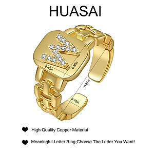 HUASAI Z Initial Ring for Women Gold Ring with Initial Letter Open Ring Chunky Adjustable Alphabet Ring for Men(Z)