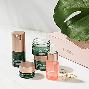 BIOSSANCE Overachievers Set. Squalane + Lactic Acid Resurfacing Night Serum Bundle with Travel Size Best Sellers to Hydrate, Exfoliate and Smooth Fine Lines (5 items)