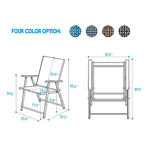 VICLLAX Outdoor Folding Patio Chairs with Arms, Portable Patio Dining Chairs Sling Back Chairs for Garden, Set of 2