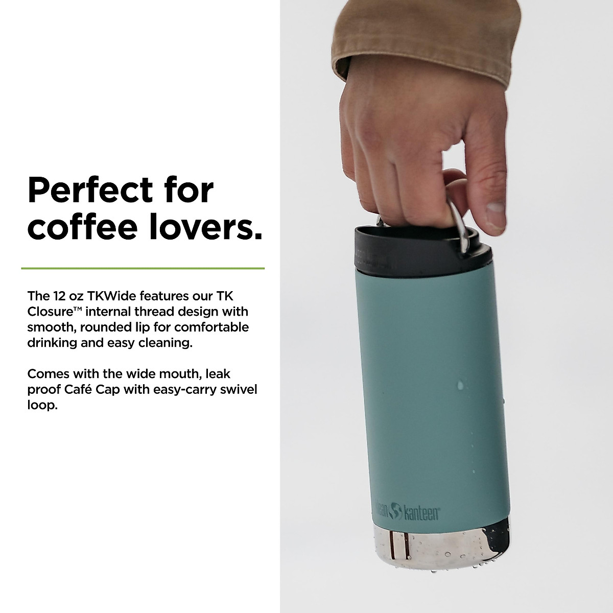 KLEAN KANTEEN Tkwide Green Beryl Cafe Cap with Insulated Tumbler 12oz, 1 EA