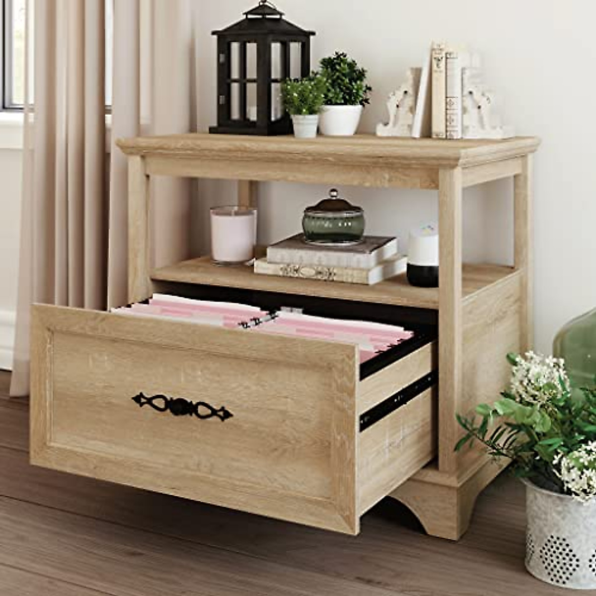 Sauder Adaline Cafe Lateral File, L: 33.11" x W: 20.23" x H: 29.92", Orchard Oak Finish