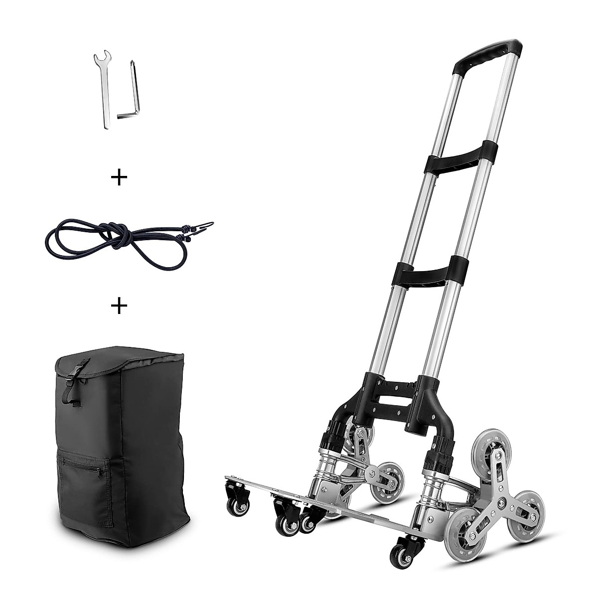 Folding Hand Truck Stair Climbing Cart Heavy-Duty Portable Luggage Trolly for Moving Aluminum Alloy Hand Carts with 6 Crystal Wheels & 4 Universal Wheels Delivery Cart for Shopping Groceries