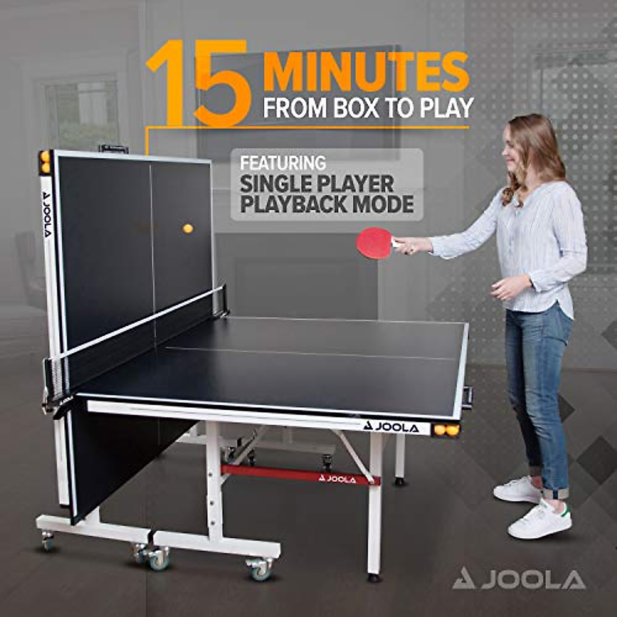 JOOLA Rally TL - Professional MDF Indoor Table Tennis Table w/ Quick Clamp Ping Pong Net & Post Set - 10 Minute Easy Assembly - Corner Ball Holders - Ping Pong Table w/ Playback Mode,
