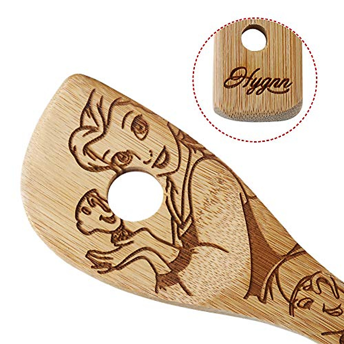 Beauty and the Beast Burned Wooden Spoons Cooking &Serving Utensils Set Bamboo Spoon Slotted Kitchen Utensil Fun Gift Idea Warming Present (Set of 5)