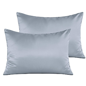 NTBAY Zippered Silk Satin Toddler Pillowcases - 2 Pack Hidden Zipper 13x18 Pillowcases - Luxury and Silky Baby Travel Pillow Covers, Silver Grey