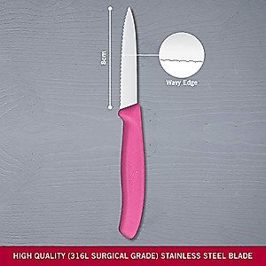 Victorinox 6.7636.L115 Swiss Classic Paring Knife for Cutting and Preparing Fruit and Vegetables Serrated Blade in Pink, 3.1 inches