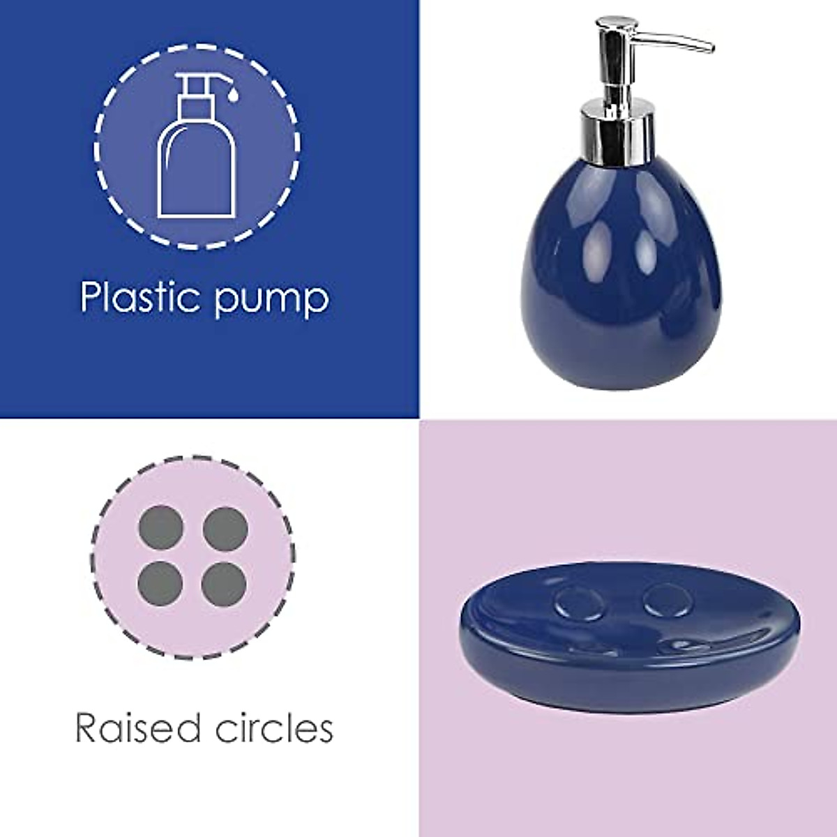 4-Piece Ceramic Bathroom Set (Navy), By Home Basics | Contemporary Design Bathroom Sets | Bath Accessories For Bathroom | Includes Soap Dish, Tumbler, Toothbrush Holder, and Lotion Dispenser
