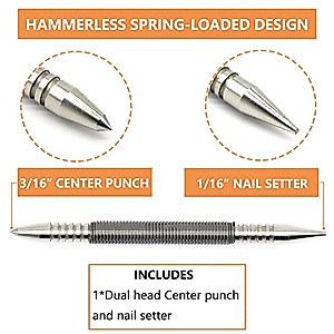 WHLLING 1/16″Dual Head Nail Setter and 3/16″Center Punch, 3500 PSI Striking Force Counter Punch Spring Nail Set