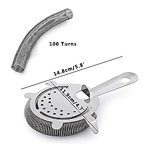 Sky Fish Hawthorne Cocktail Strainer Stainless Steel Bar Strainer Professional 4 Prong Strainer with 100 Wire Spring